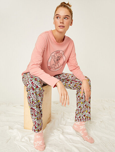 Koton Kadın Looney Tunes Lisanslı Baskılı Uzun Kollu Pamuklu Pijama Takımı