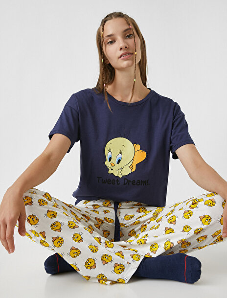 Koton Kadın Tweety Lisanslı Pamuklu Kısa Kollu Pijama Takımı