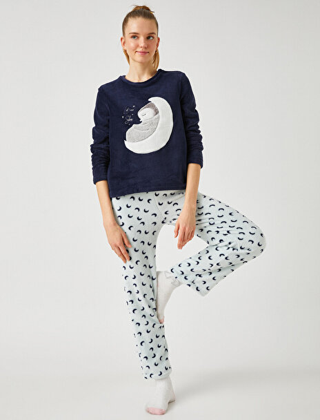 Koton Kadın Uzun Kollu Baskılı Örme Pijama Set