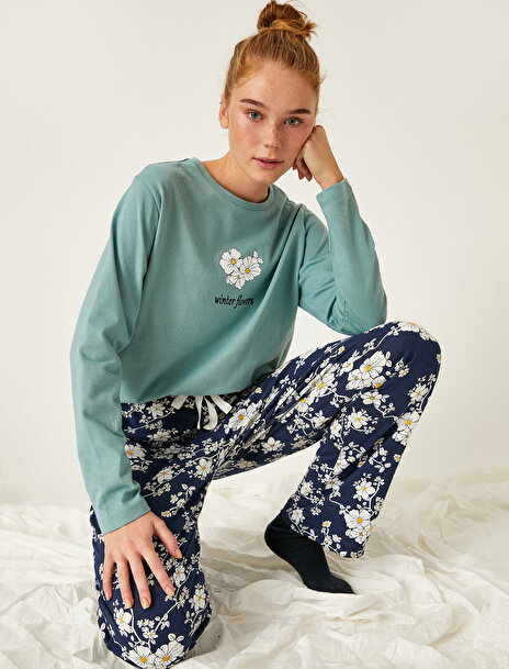 Koton Kadın Pamuklu Uzun Kollu Baskılı Pijama Seti