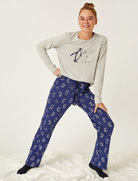 Koton Kadın Desenli Uzun Kollu Pijama Seti