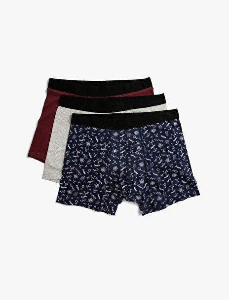 Koton Erkek Desenli Pamuklu Basic 3'lü Boxer Seti