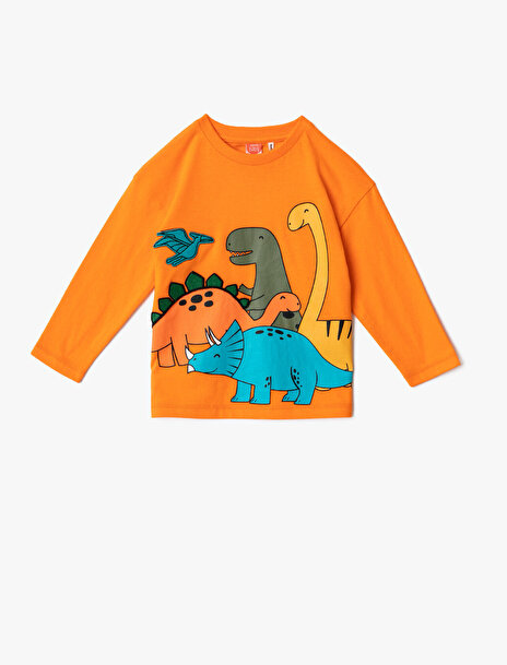 Koton Erkek Çocuk Dinazor Baskılı Uzun Kollu Tişört Pamuklu