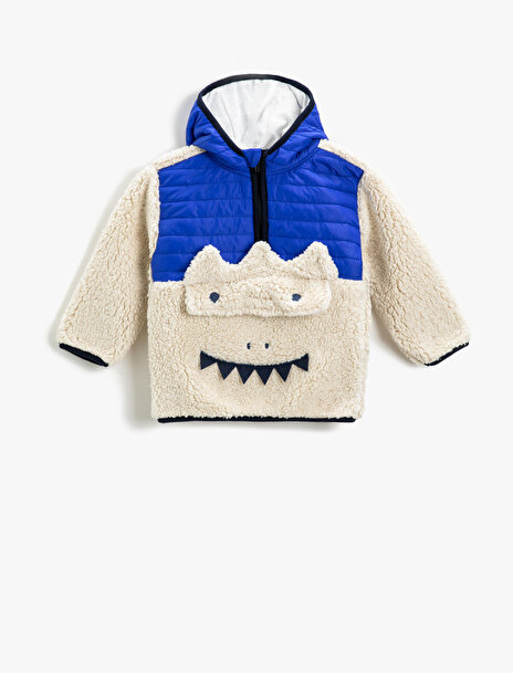 Koton Erkek Çocuk Canavar Görünümlü Peluş Kapüşonlu Sweatshirt Fermuarlı