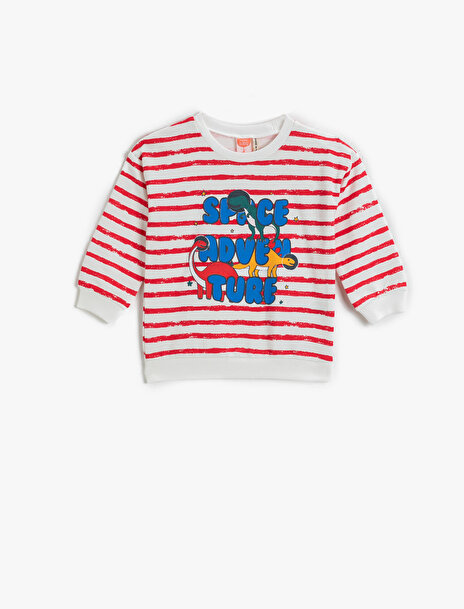 Koton Erkek Çocuk Çizgili Dinazor Baskılı Sweatshirt Pamuklu Koton Erkek Çocuk Çizgili Dinazor Baskılı Sweatshirt Pamuklu