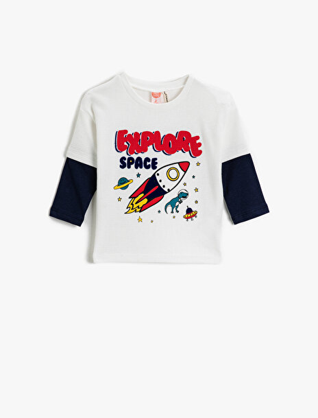 Koton Erkek Çocuk Uzay Baskılı Uzun Kollu Tişört