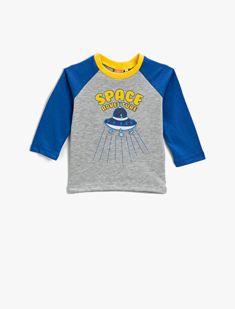Koton Erkek Çocuk Uzay Baskılı Uzun Kollu Tişört Bisiklet Yaka