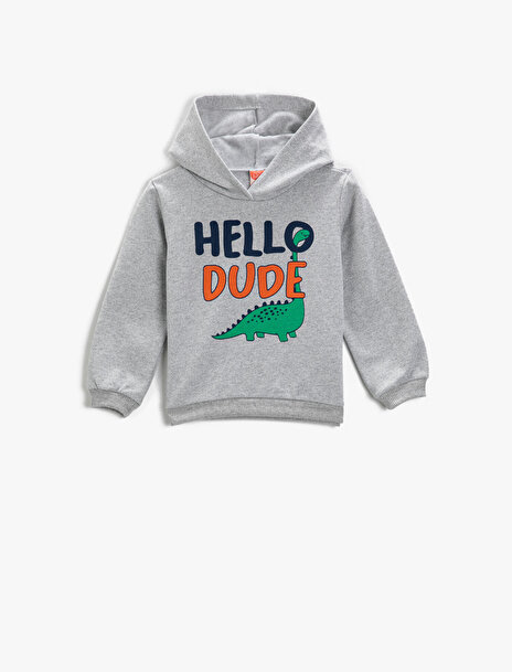 Koton Erkek Çocuk Hello Dude Baskılı Kapüşonlu Sweatshirt
