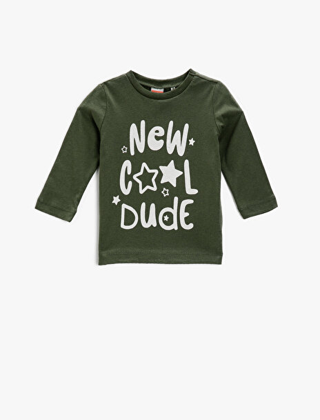 Koton Erkek Çocuk New Cool Dude Baskılı Pamuklu Bisiklet YakA Uzun Kollu Tişört