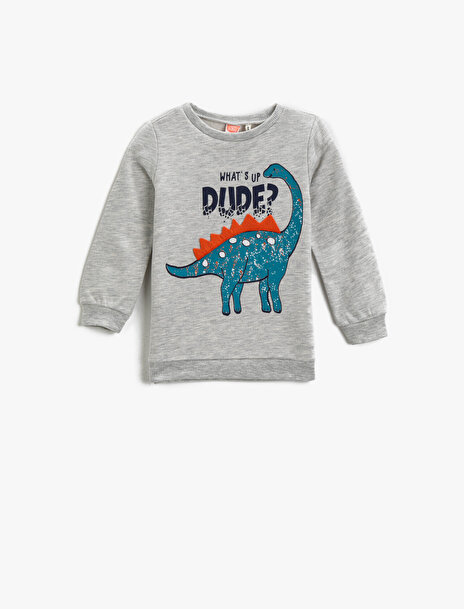 Koton Erkek Çocuk Bisiklet Yaka Uzun Kollu Dinozor Baskılı Sweatshirt Erkek Bebek