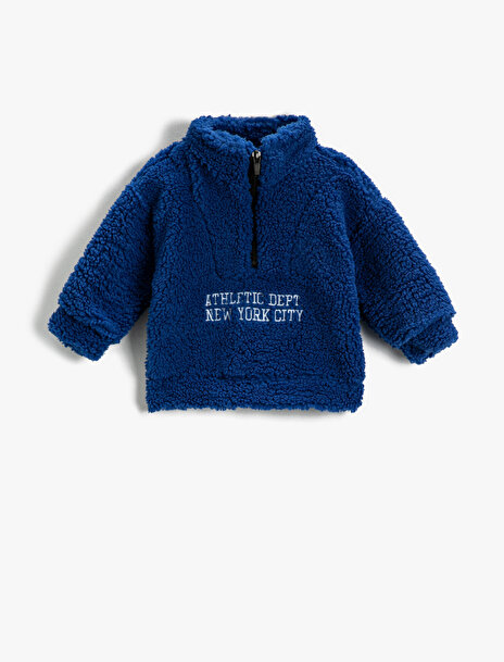 Koton Erkek Çocuk Peluş Sweatshirt Fermuarlı Yazı İşlemeli