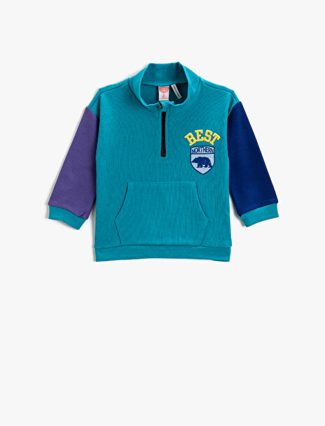 Koton Erkek Çocuk Baskılı Kanguru Cepli Sweatshirt Fermuarlı Pamuklu