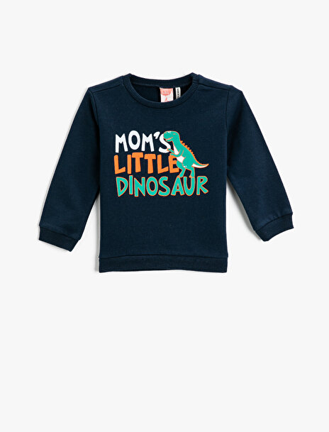 Koton Erkek Çocuk Dinozor Baskılı Sweatshirt Bisiklet Yaka Pamuklu