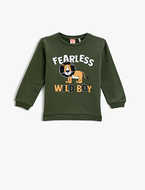 Koton Erkek Çocuk Hayvan Baskılı Sweatshirt Bisiklet Yaka Pamuklu