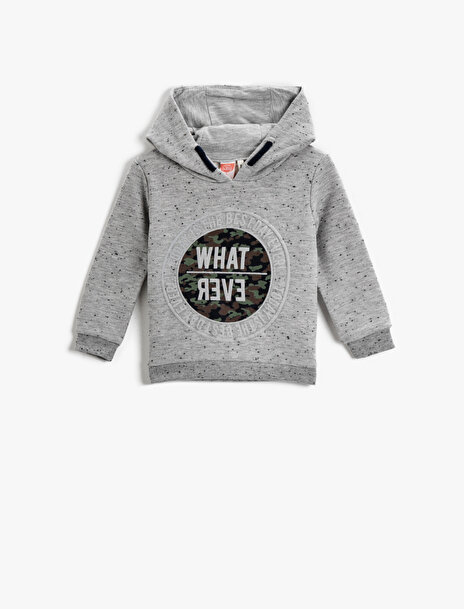 Koton Erkek Çocuk Sloganlı Kapüşonlu Sweatshirt Pamuklu