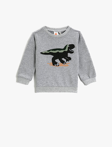 Koton Erkek Çocuk Dinozor Baskılı Sweatshirt Bisiklet Yaka