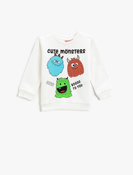 Koton Erkek Çocuk Canavar Baskılı Sweatshirt Bisiklet Yaka Pamuklu