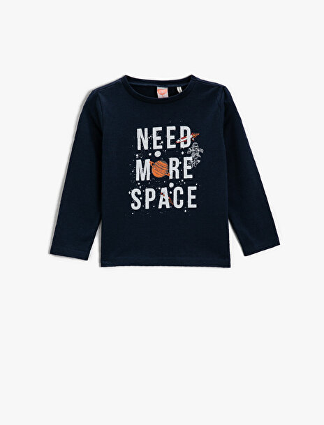 Koton Erkek Çocuk Yazı Baskılı Tişört Uzun Kollu Bisiklet Yaka