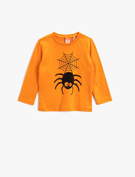 Koton Erkek Çocuk Örümcek Baskılı Tişört Uzun Kollu Bisiklet Yaka Pamuklu