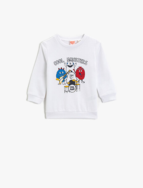 Koton Erkek Çocuk Pamuklu Sweatshirts Yazılı Baskılı Bisiklet Yaka