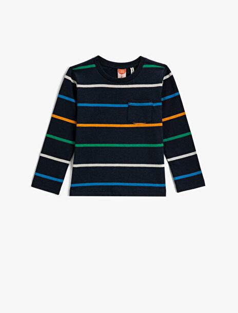 Koton Erkek Çocuk Çizgili Bisiklet Yaka Uzun Kollu Tişört Pamuklu