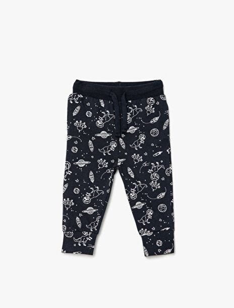 Koton Erkek Çocuk Uzay Baskılı Belden Bağlamalı Jogger Eşofman Altı Pamuklu