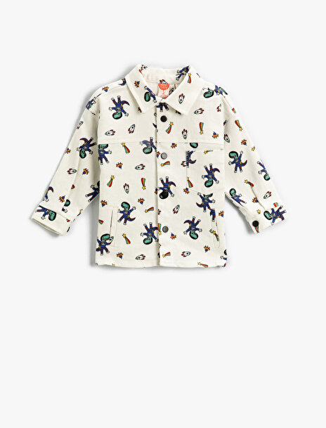 Koton Erkek Çocuk Uzay Temalı Baskılı Gömlek Ceket Pamuklu