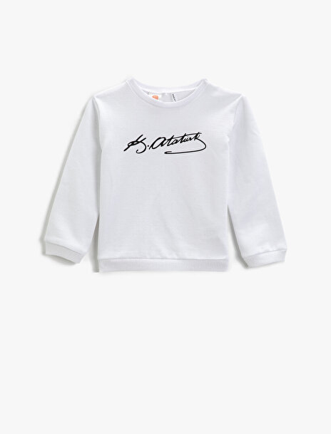 Koton Kız Çocuk Atatürk İmzası Baskılı Sweatshirt Bisiklet Yaka
