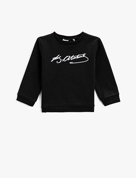 Koton Kız Çocuk Atatürk İmzası Baskılı Sweatshirt Bisiklet Yaka