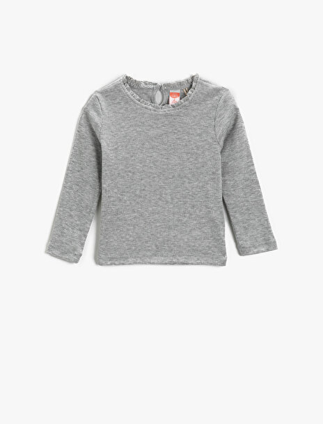 Koton Kız Çocuk Yakası Fırfırlı Tişört Uzun Kollu Pamuklu