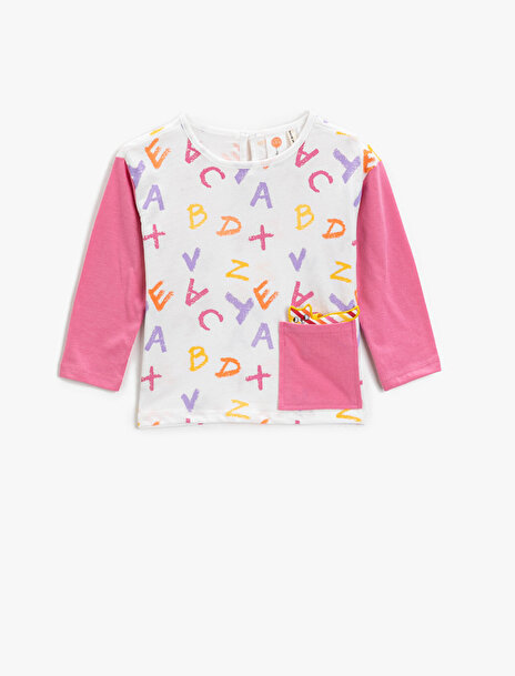 Koton Kız Çocuk Pamuklu Harf Baskılı Bisiklet Yaka Uzun Kollu Tişört