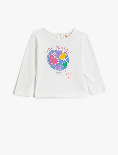 Koton Kız Çocuk Dünya Baskılı Tişört Uzun Kollu Bisiklet Yaka Pamuklu Koton Kız Çocuk Dünya Baskılı Tişört Uzun Kollu Bisiklet Yaka Pamuklu