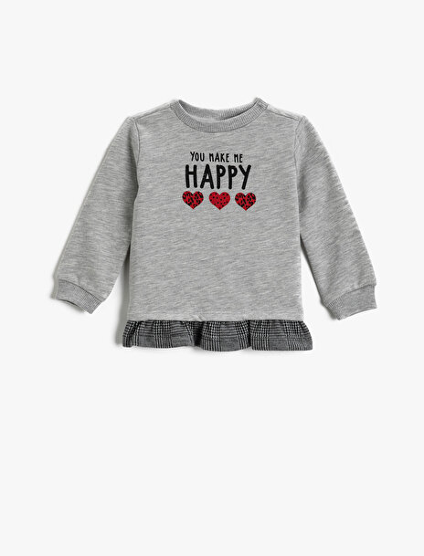 Koton Kız Çocuk Happy Baskılı Sweatshirt Bisiklet Yaka Fırfır Detaylı Koton Kız Çocuk Happy Baskılı Sweatshirt Bisiklet Yaka Fırfır Detaylı