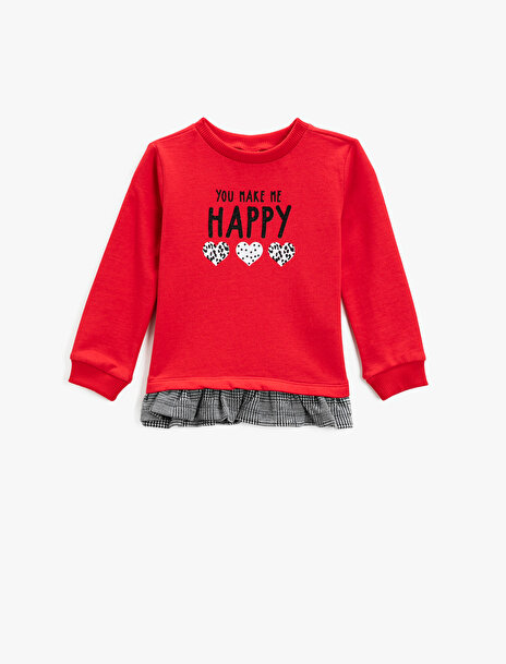 Koton Kız Çocuk Happy Baskılı Sweatshirt Bisiklet Yaka Fırfır Detaylı Koton Kız Çocuk Happy Baskılı Sweatshirt Bisiklet Yaka Fırfır Detaylı