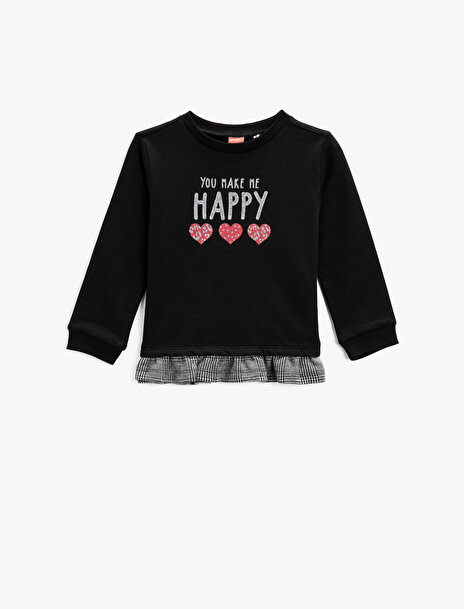 Koton Kız Çocuk Happy Baskılı Sweatshirt Bisiklet Yaka Fırfır Detaylı Koton Kız Çocuk Happy Baskılı Sweatshirt Bisiklet Yaka Fırfır Detaylı