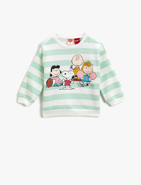 Koton Kız Çocuk Snoopy Baskılı Çizgili Sweatshirt Bisiklet Yaka Lisanslı
