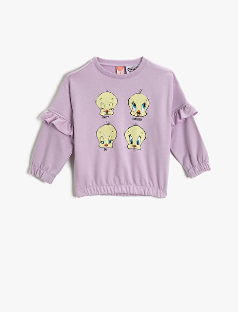Koton Kız Çocuk Tweety Baskılı Bisiklet Yaka Fırfırlı Sweatshirt Lisanslı Pamuklu Koton Kız Çocuk Tweety Baskılı Bisiklet Yaka Fırfırlı Sweatshirt Lisanslı Pamuklu