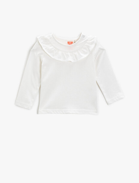 Koton Kız Çocuk Pamuklu Tişört Yakası Fırfırlı Uzun Kollu