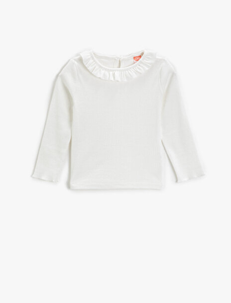 Koton Kız Çocuk Fırfırlı Yaka Detaylı Tişört Uzun Kollu