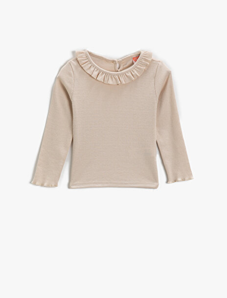 Koton Kız Çocuk Fırfırlı Yaka Detaylı Tişört Uzun Kollu