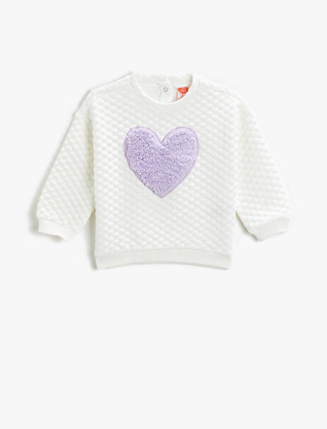 Koton Kız Çocuk Peluş Kalpli Bisiklet Yaka Sweatshirt