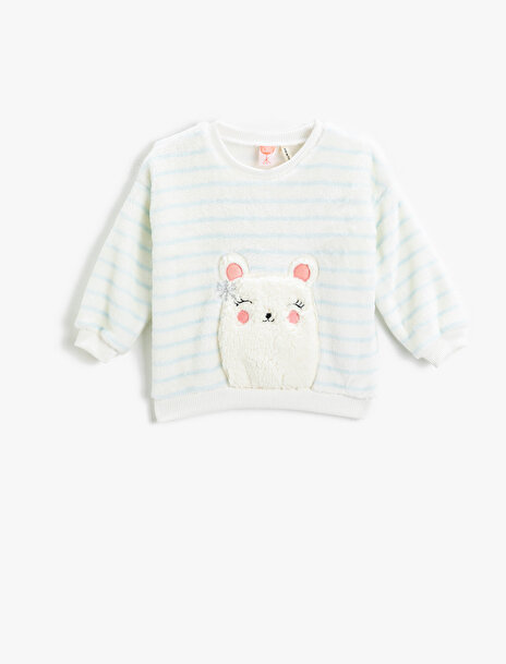Koton Kız Çocuk Peluş Hayvan İşlemeli Çizgili Sweatshirt Bisiklet Yaka Koton Kız Çocuk Peluş Hayvan İşlemeli Çizgili Sweatshirt Bisiklet Yaka
