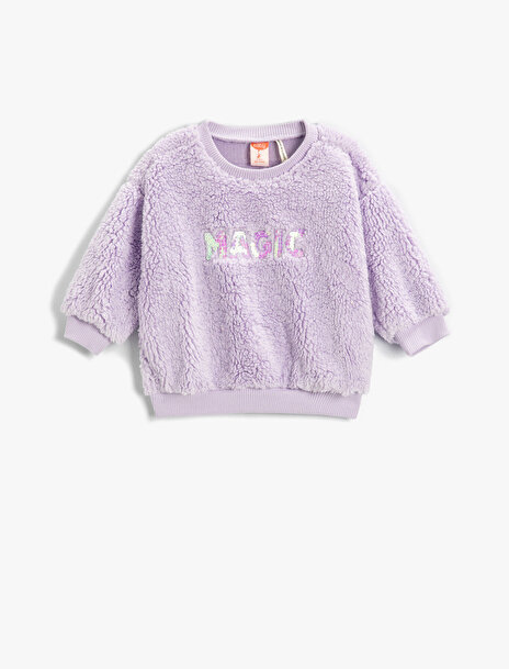 Koton Kız Çocuk Peluş Pullu Baskılı Sweatshirt