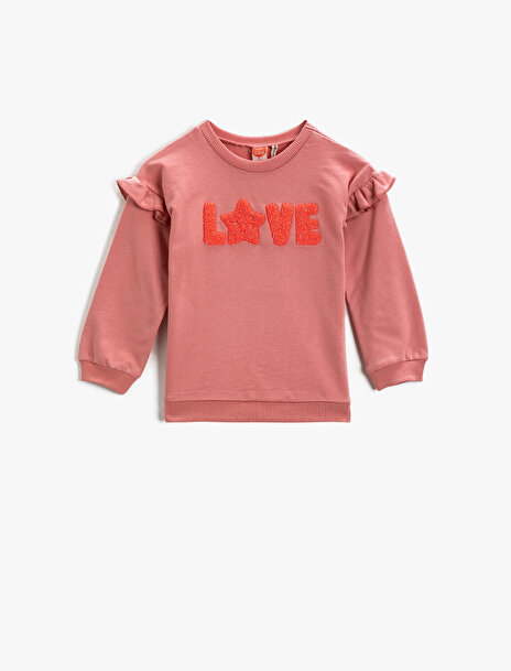 Koton Kız Çocuk Love Baskılı Sweatshirt Pamuklu Omuzları Fırfırlı Bisiklet Yaka Koton Kız Çocuk Love Baskılı Sweatshirt Pamuklu Omuzları Fırfırlı Bisiklet Yaka