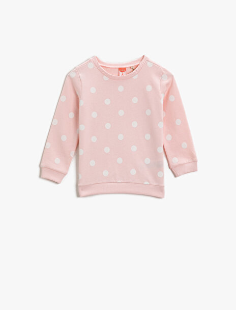 Koton Kız Çocuk Puantiyeli Pamuklu Sweatshirt Bisiklet Yaka Uzun Kollu