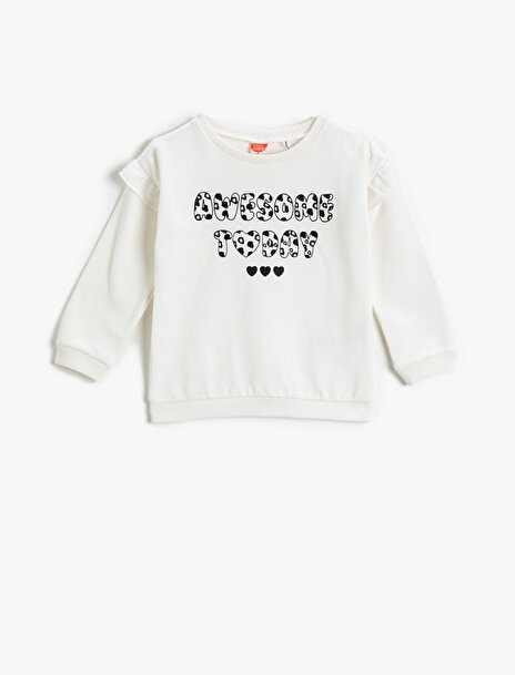 Koton Kız Çocuk Pamuklu Fırfırlı Baskılı Sweatshirt
