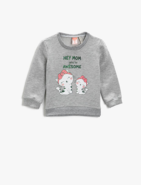Koton Kız Çocuk Kedi Baskılı Sweatshirt