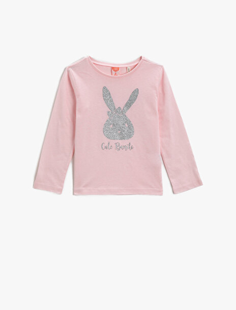 Koton Kız Çocuk Uzun Kollu Tişört Tavşan Baskılı Pamuklu