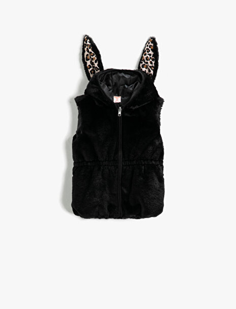 Koton Kız Çocuk Peluş Yelek Leopar Kulaklı Fermuarlı