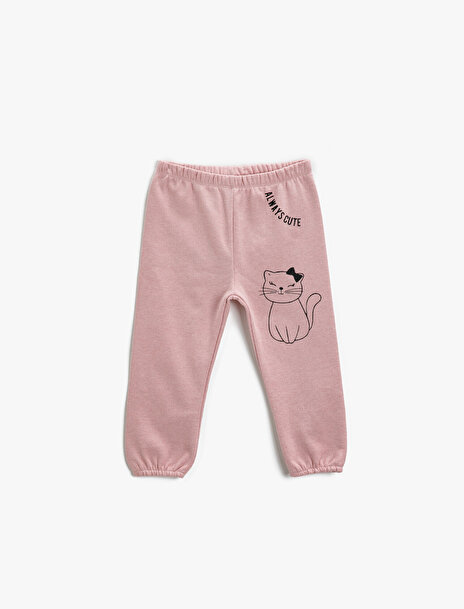 Koton Kız Çocuk Kedi Baskılı Eşofman Altı Beli Lastikli